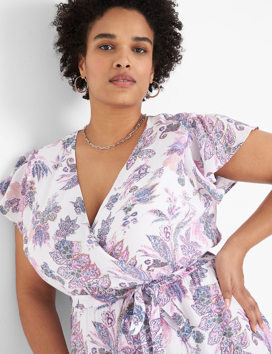 Flutter-Sleeve Surplice-Neck Maxi Dress | LaneBryant