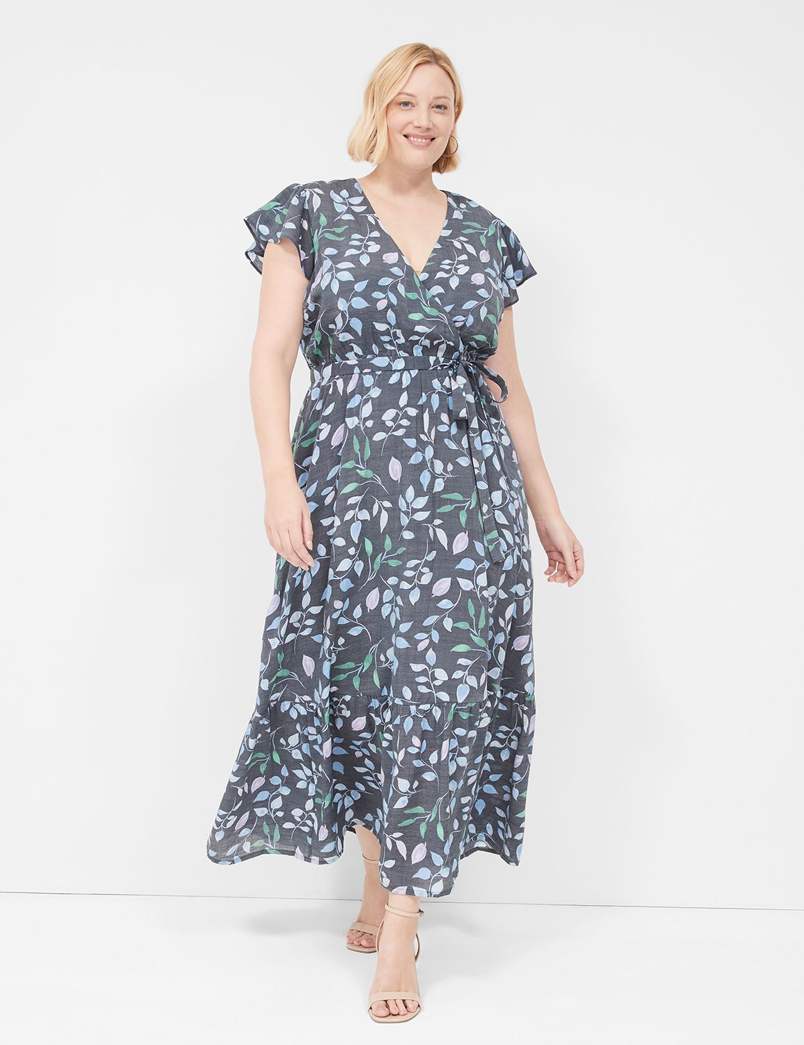 Flutter-Sleeve Surplice-Neck Maxi Dress | LaneBryant