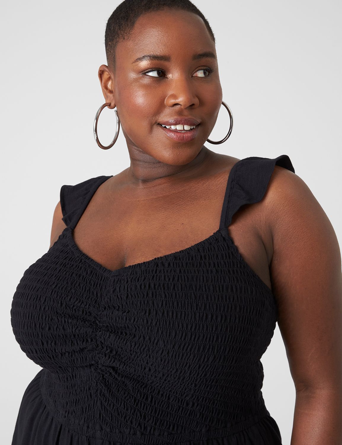 Sweetheart smocked ruched Kick fla | LaneBryant