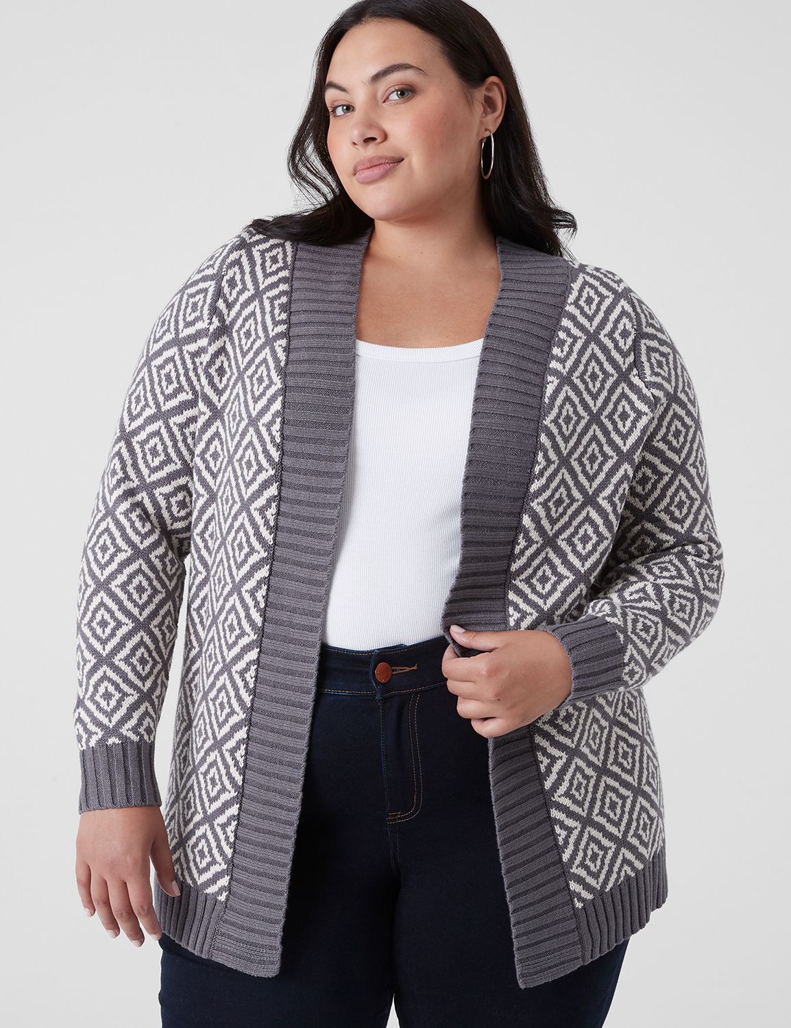 Long-Sleeve Open-Front Jacquard Cardigan | LaneBryant