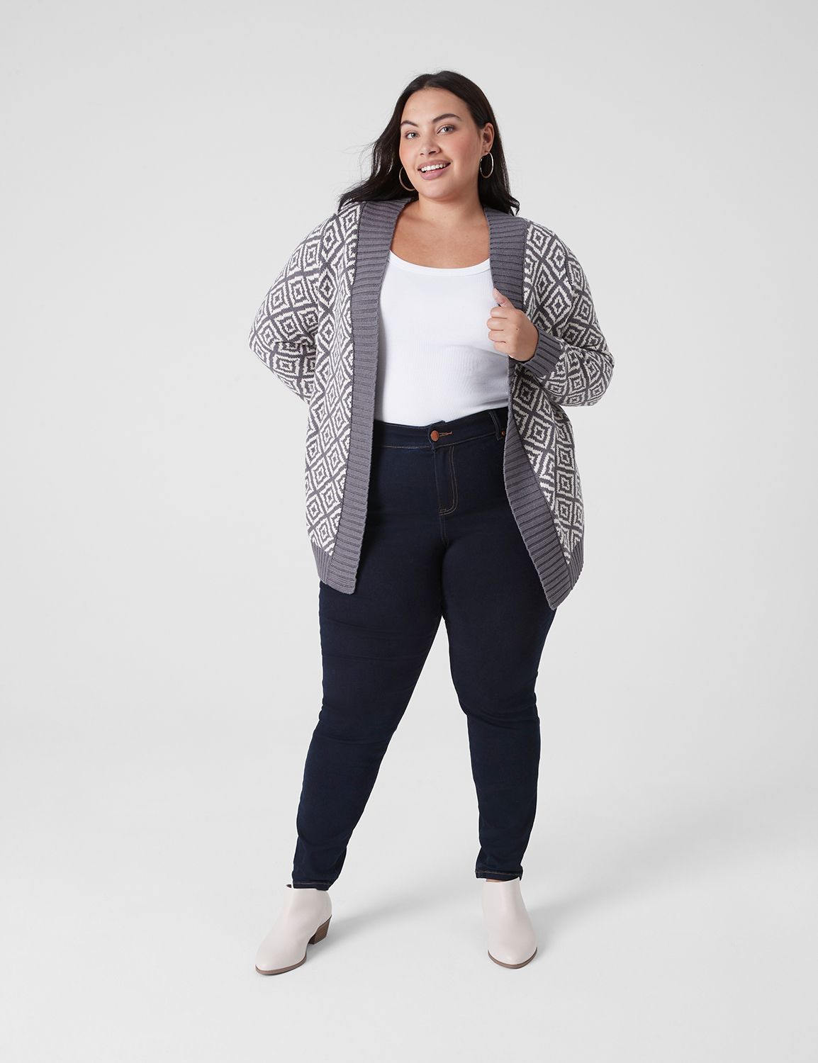 Long-Sleeve Open-Front Jacquard Cardigan | LaneBryant