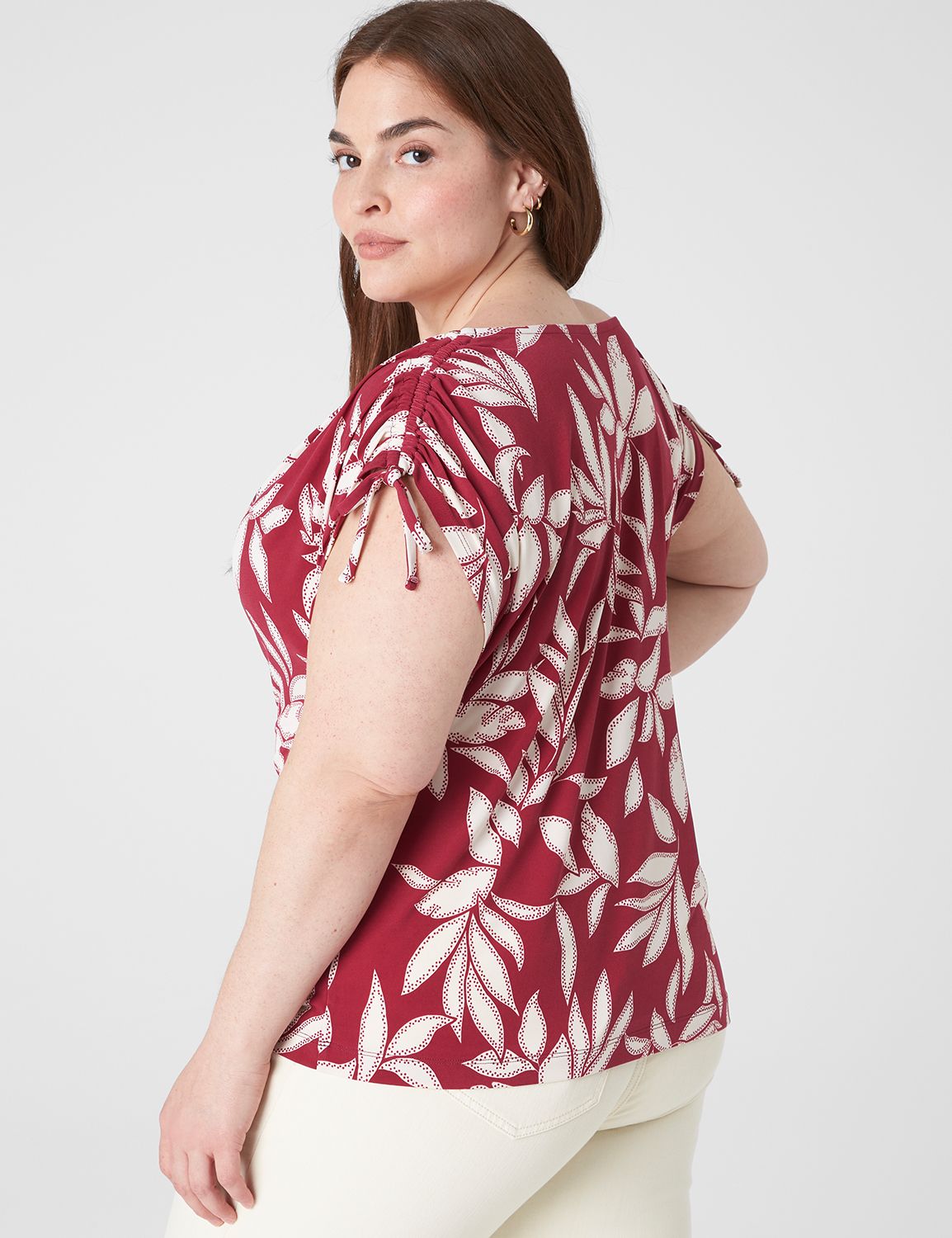 Drawcord Cap-Sleeve Drape-Neck Top | LaneBryant