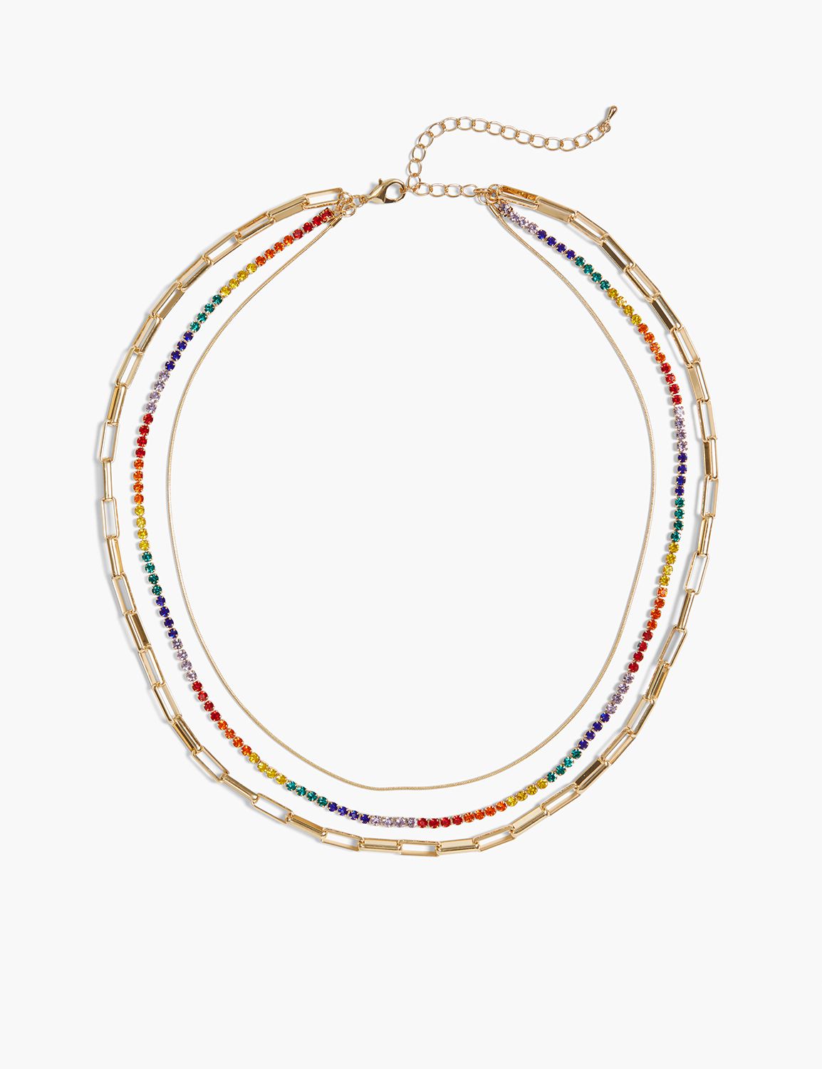 Rainbow Tennis Multi-row Necklace | LaneBryant