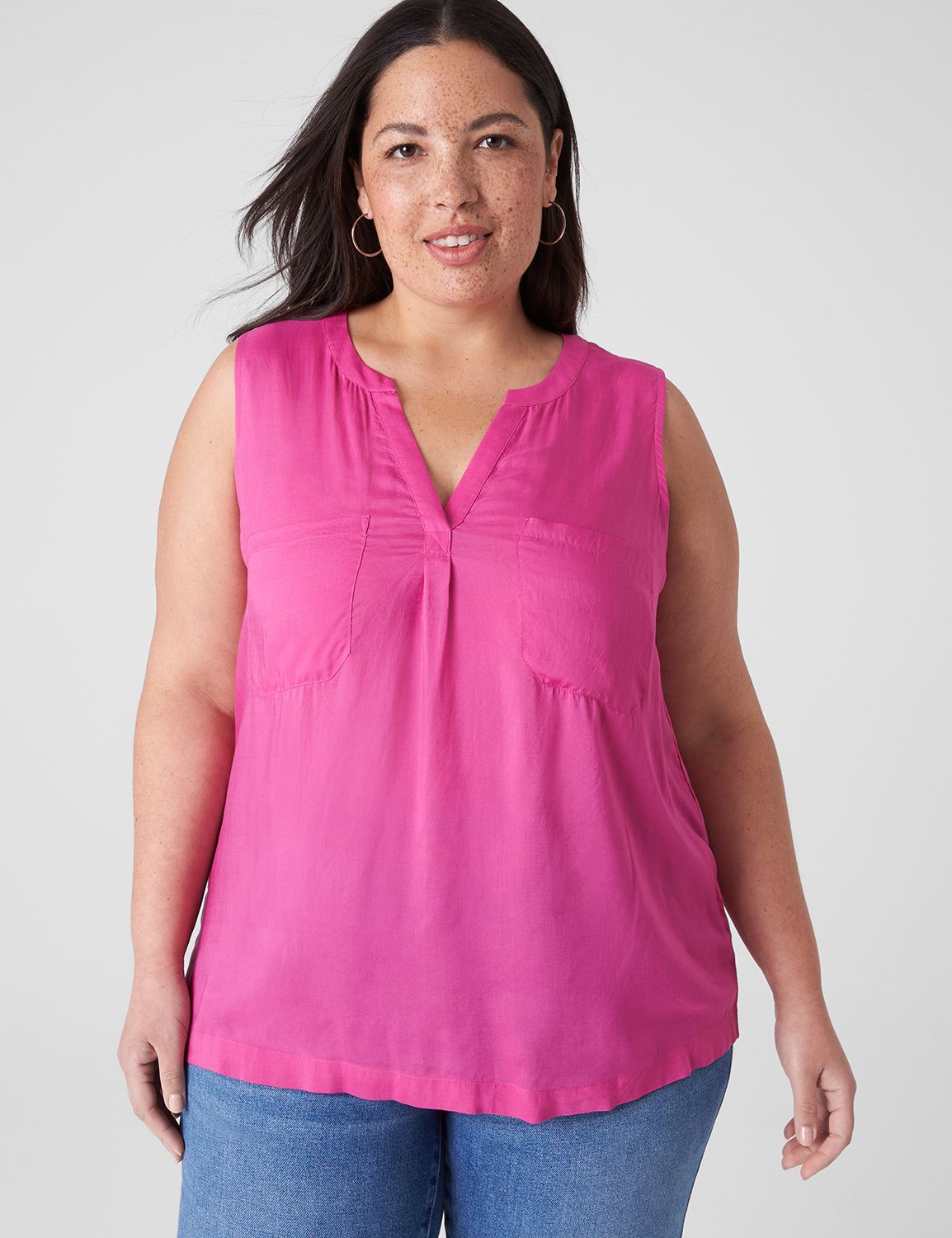 Notch-Neck Woven & Knit Top | LaneBryant
