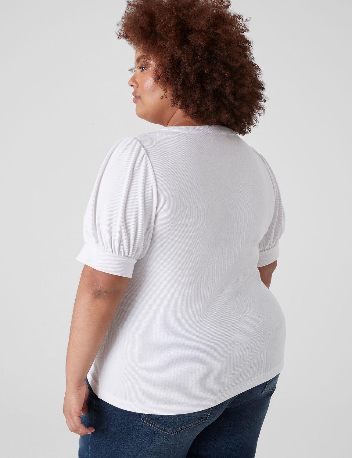 Elbow Puff Sleeve Henley Rib Tee 11 | LaneBryant