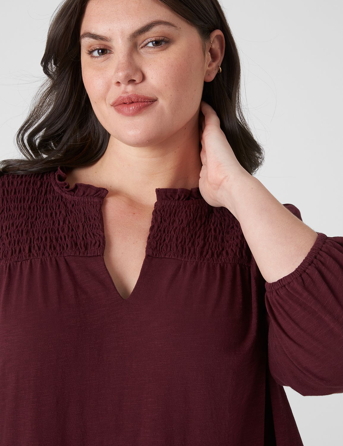 mid sleeve sen neck ruffled necklin | LaneBryant