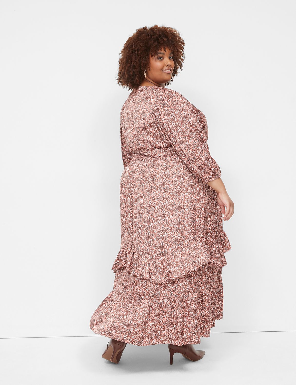 3/4 Sleeve Surplice Flounce Hem Mid | LaneBryant
