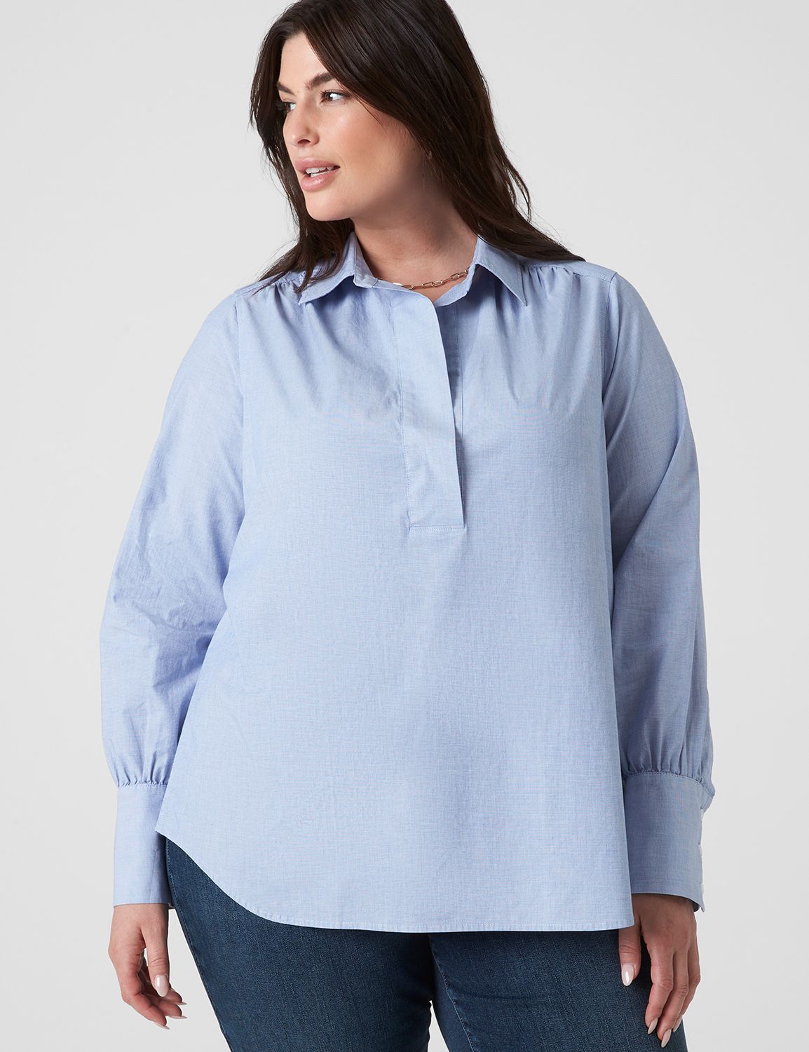 Long Sleeve Collared Wide Placket P | LaneBryant
