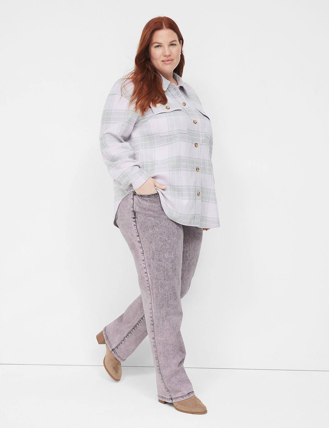 Button-Front Plaid Shacket Shirt | LaneBryant
