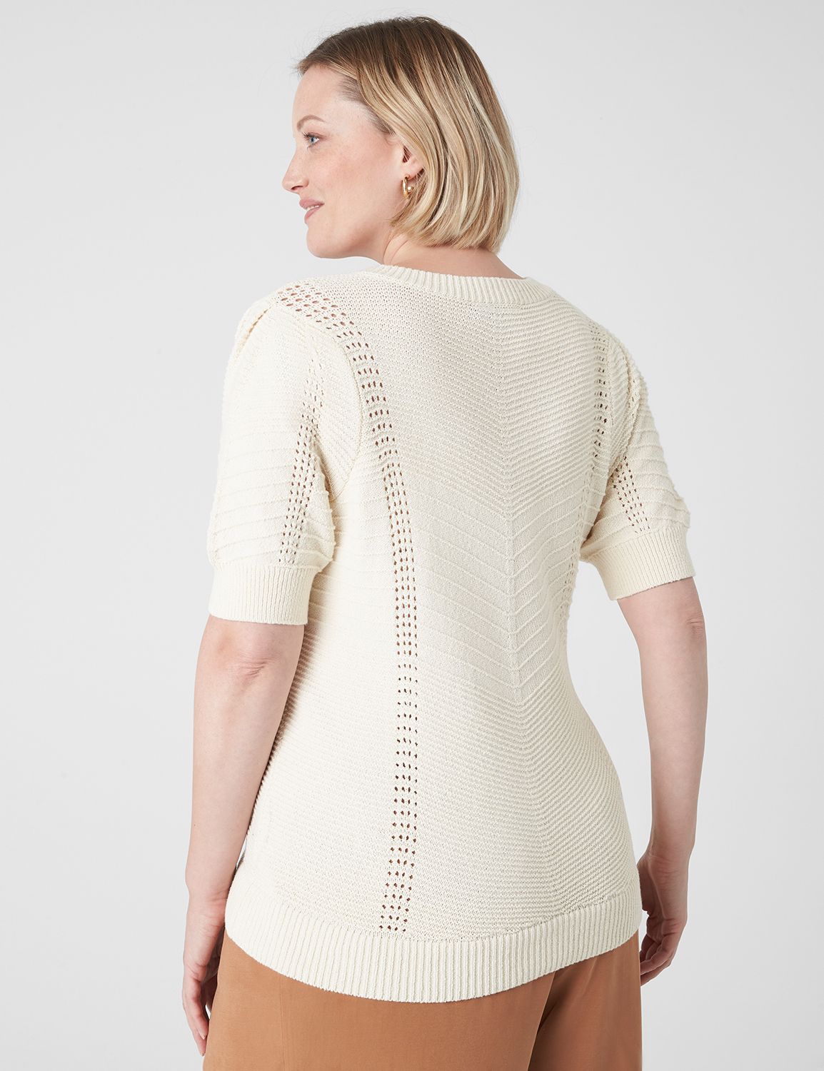 Classic Elbow Puff Sleeve V-Neck Sw | LaneBryant