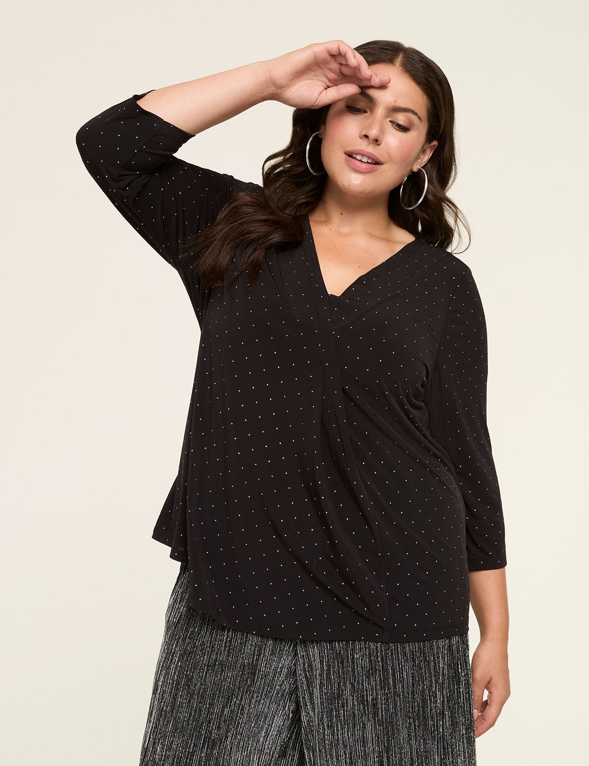 Swing 3/4 Sleeve V Neck Pleat Front | LaneBryant