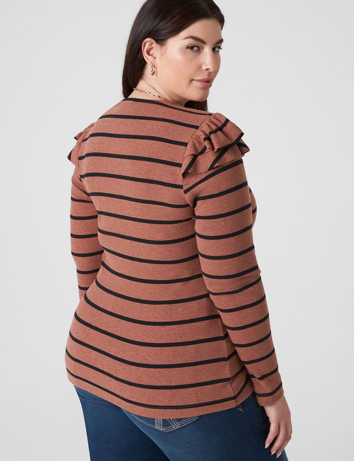 Crew-Neck Double-Ruffle Ribbed Tee