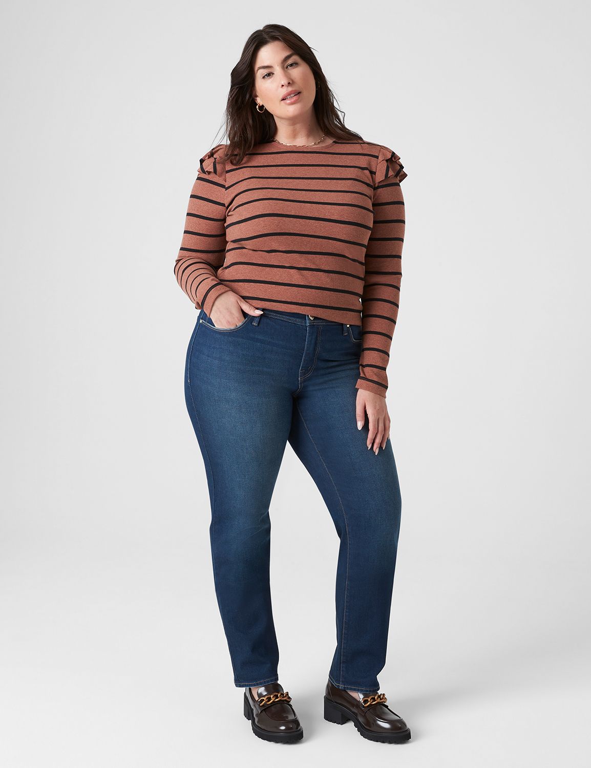 Crew-Neck Double-Ruffle Ribbed Tee