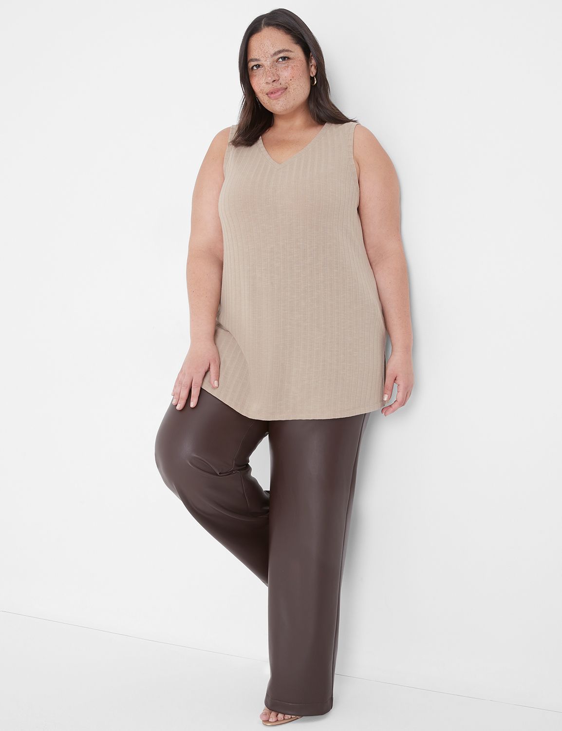 Classic Sleeveless V Neck Tunic Tan