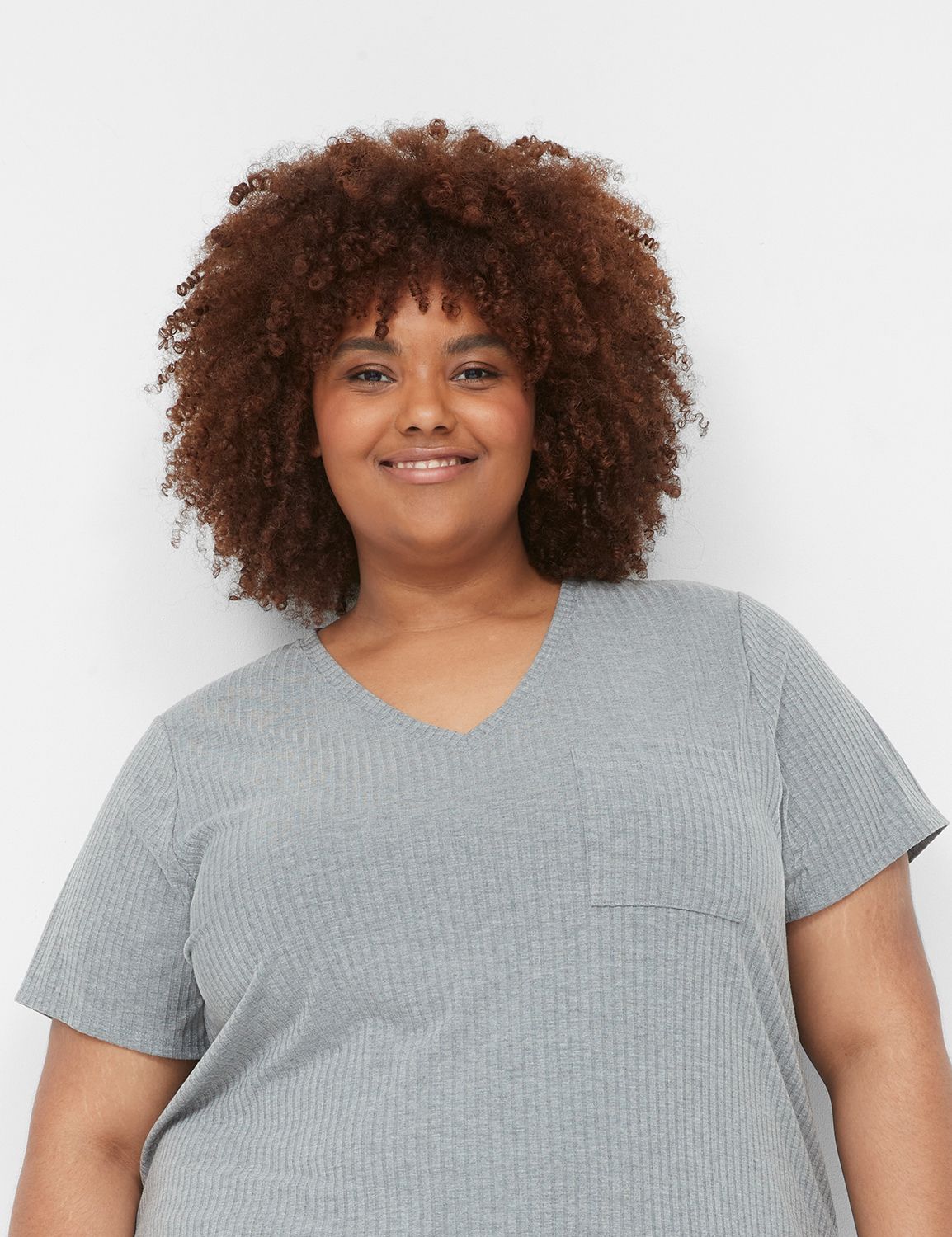 Wide Rib Pocket V-Neck Tee | LaneBryant