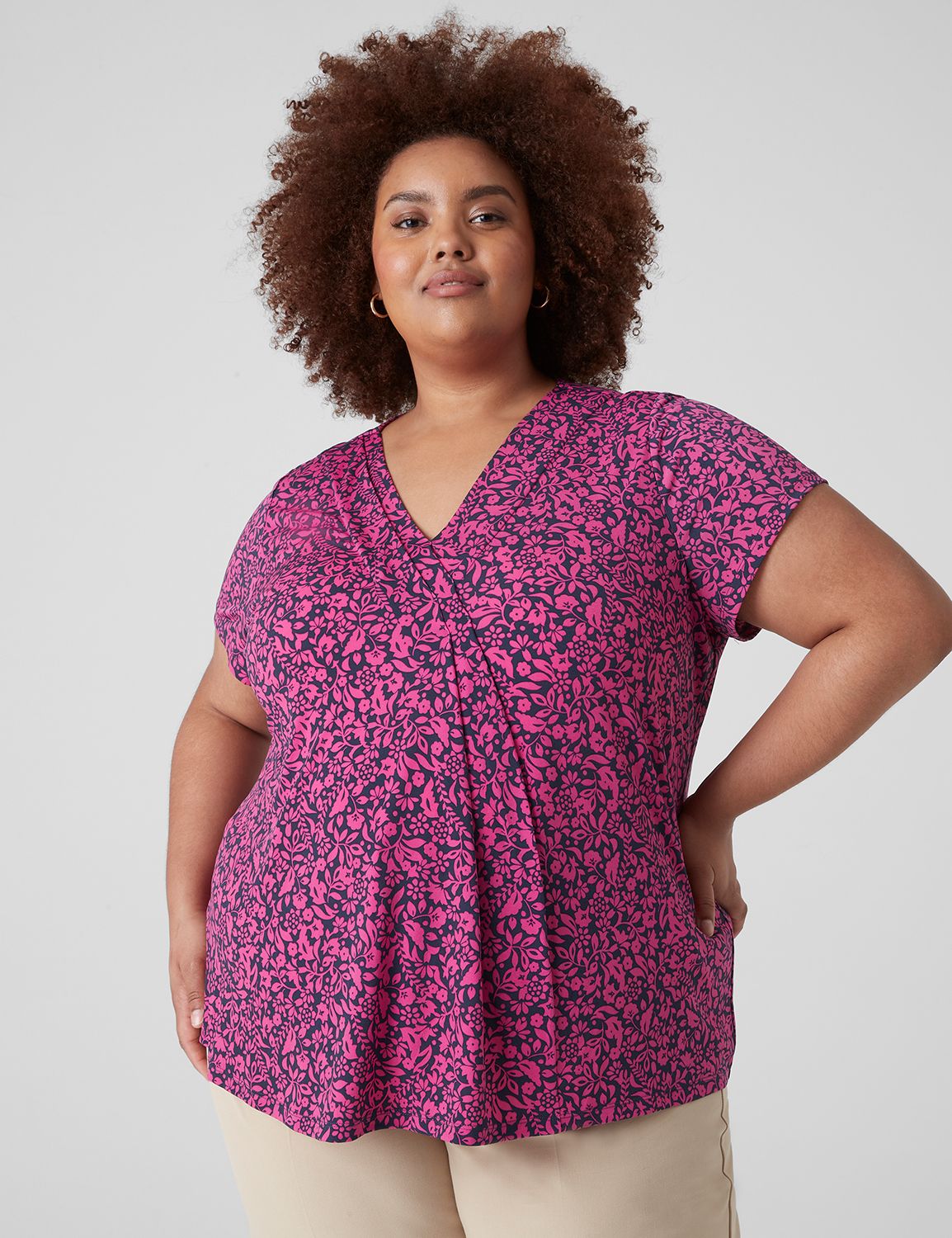 Classic Cap Sleeve V-Neck Pleat Fro | LaneBryant