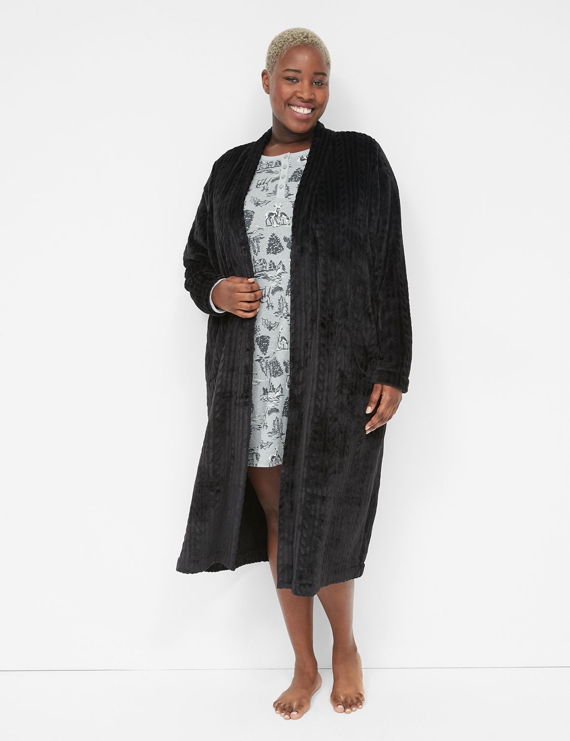 Fleece Cable Knit Midi Robe 1138803 | LaneBryant