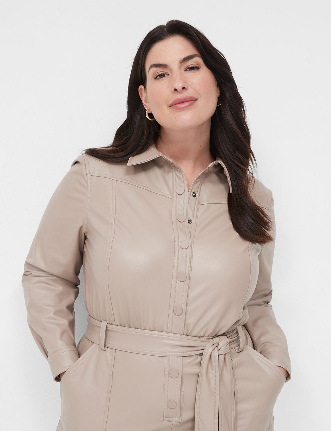 Long Sleeve Pleather Jumpsuit 11357 | LaneBryant