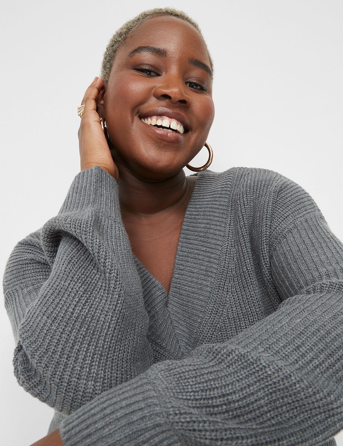 V-Neck Easy Rib Sweater Dress