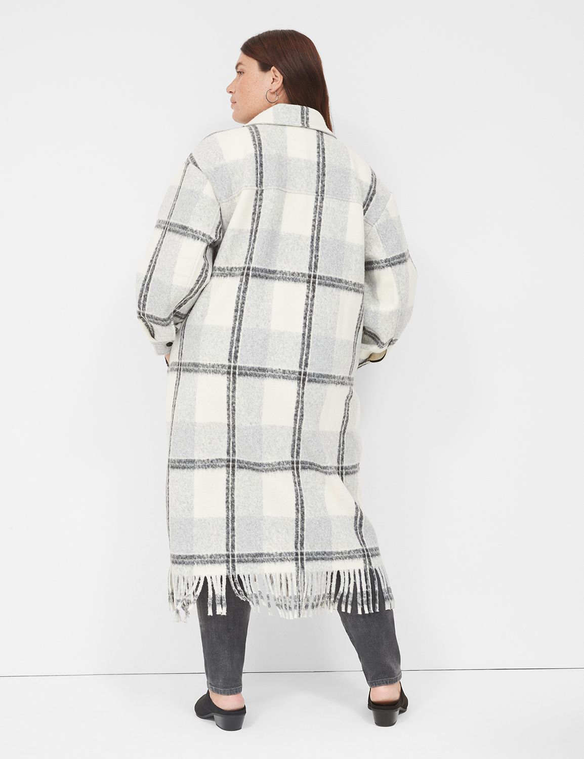 Fringe Trimmed Hem Long Shacket 113 | LaneBryant