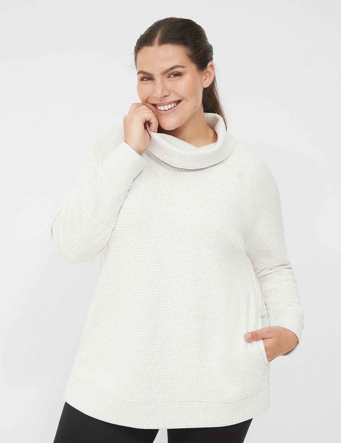 LIVI Long Sleeve Cowl Neck Textured | LaneBryant