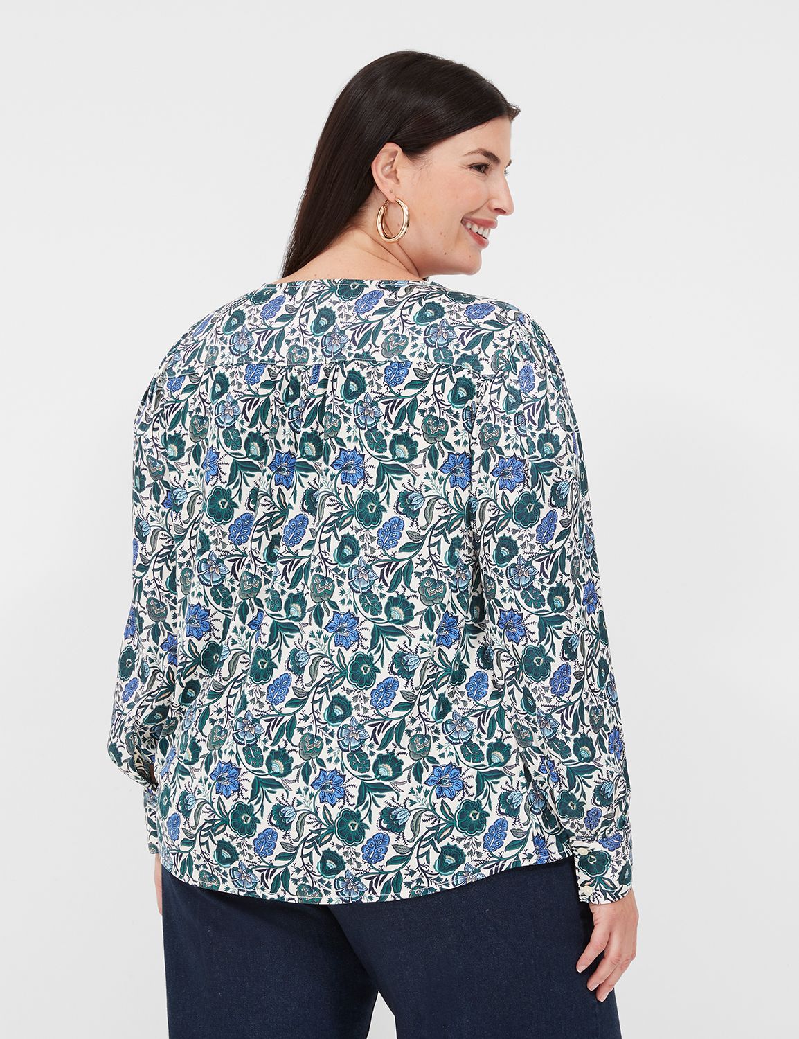 Long Sleeve Ruched Button Front Blo | LaneBryant