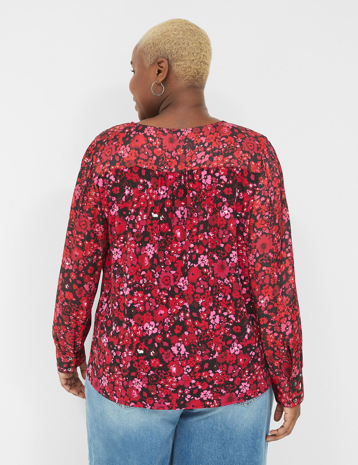 Long Sleeve Ruched Button Front Blo | LaneBryant