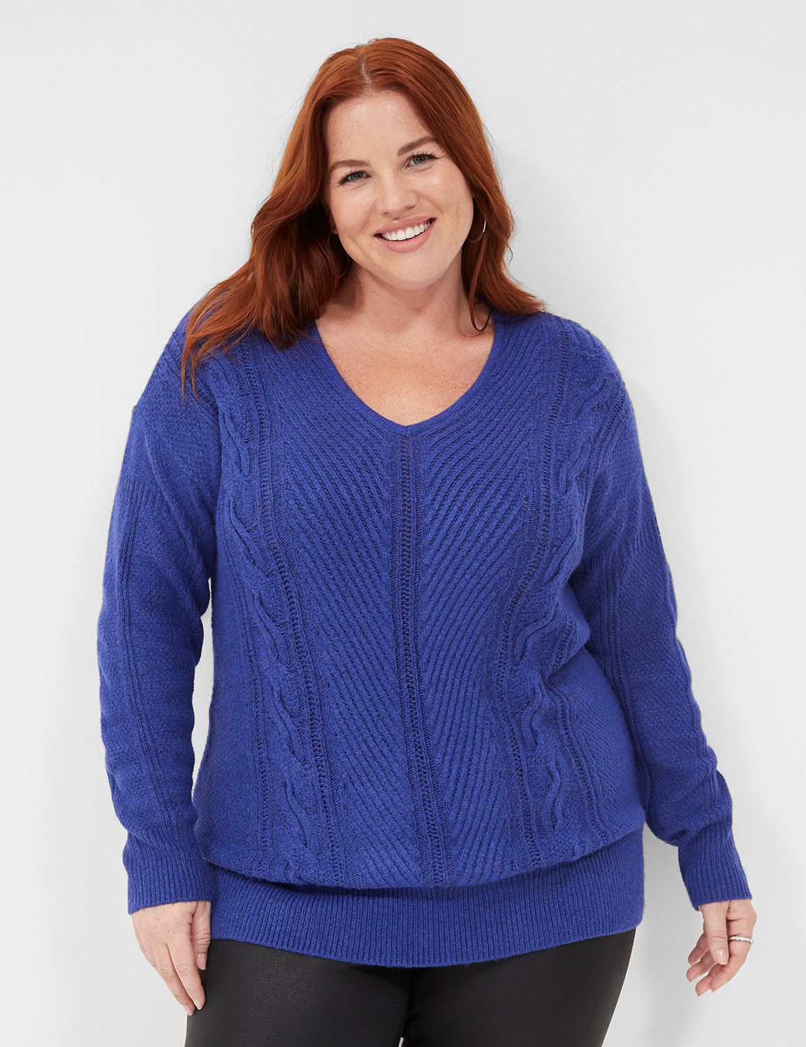 Classic Long Sleeve V Neck Cable Sw