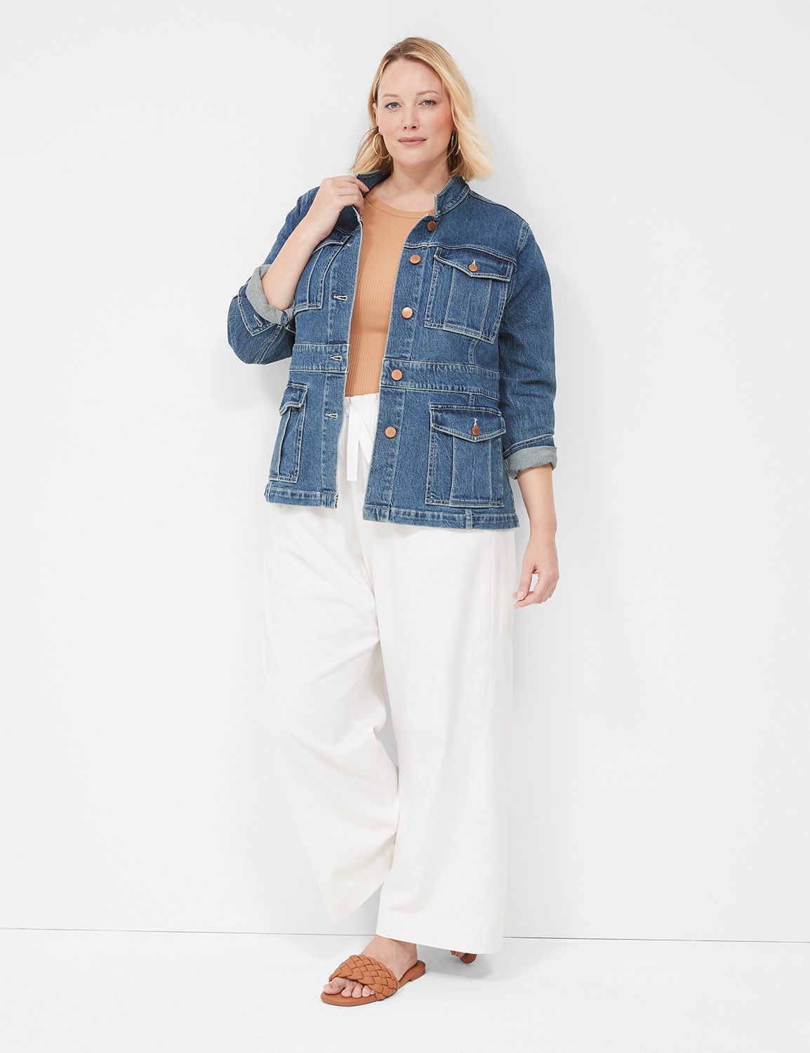Denim Banded-Waist Utility Jacket | LaneBryant