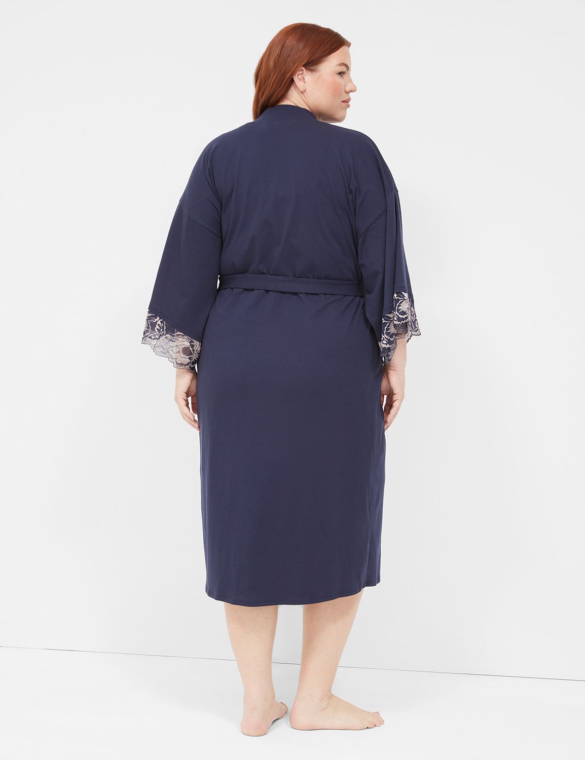 Comfy Cotton Lace-Trim Midi Robe | LaneBryant