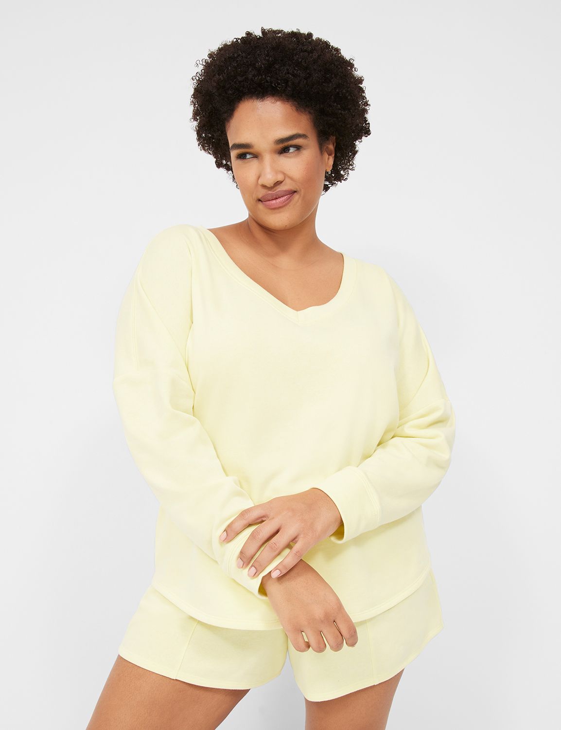 Terry Fleece V-Neck Top | LaneBryant