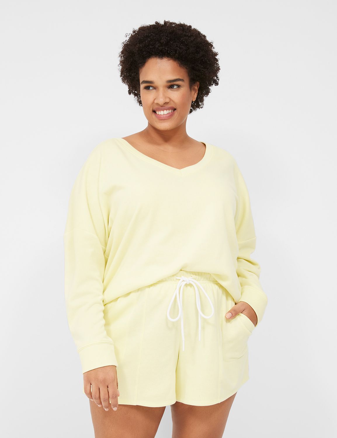 Terry Fleece V-Neck Top | LaneBryant