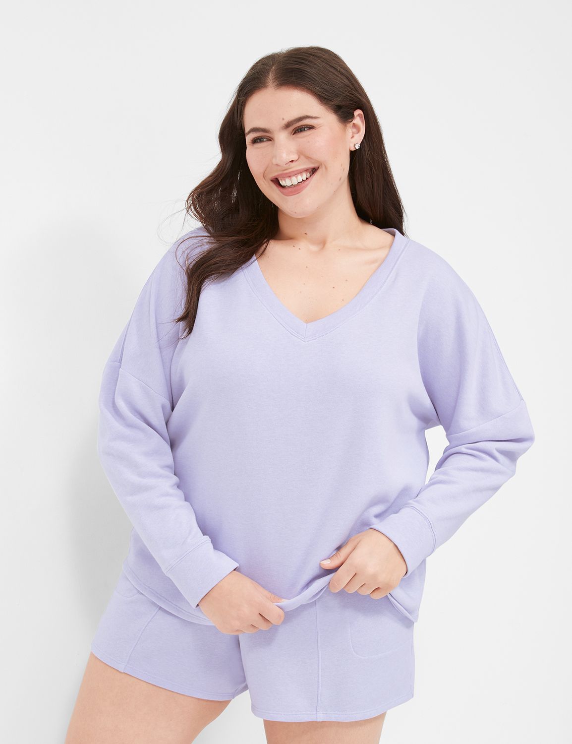 Terry Fleece V-Neck Top | LaneBryant