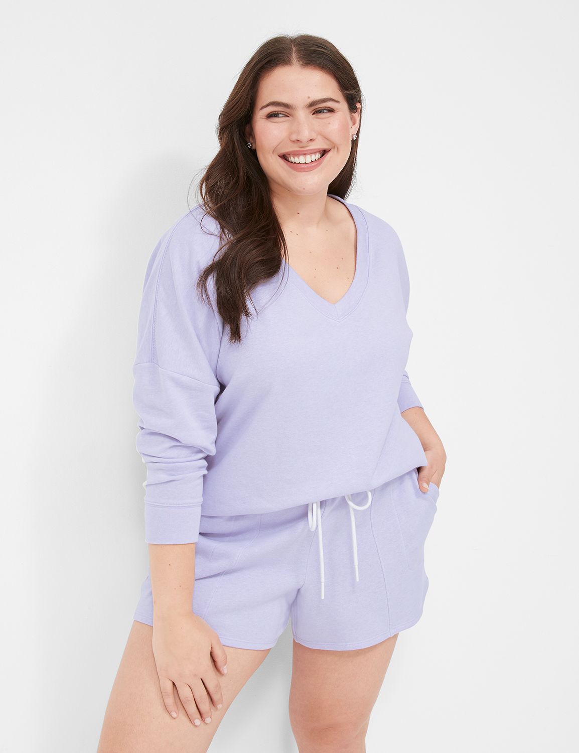 Terry Fleece V-Neck Top | LaneBryant