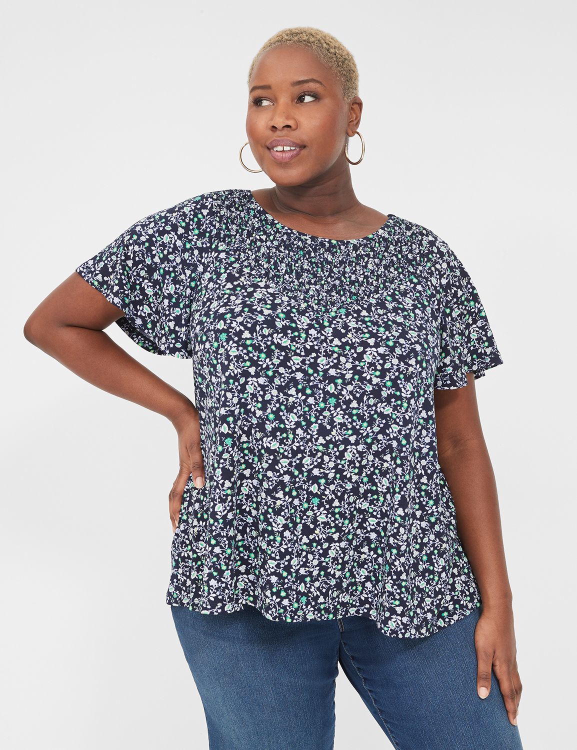 Swing Short Flutter Sleeve Smocked | LaneBryant
