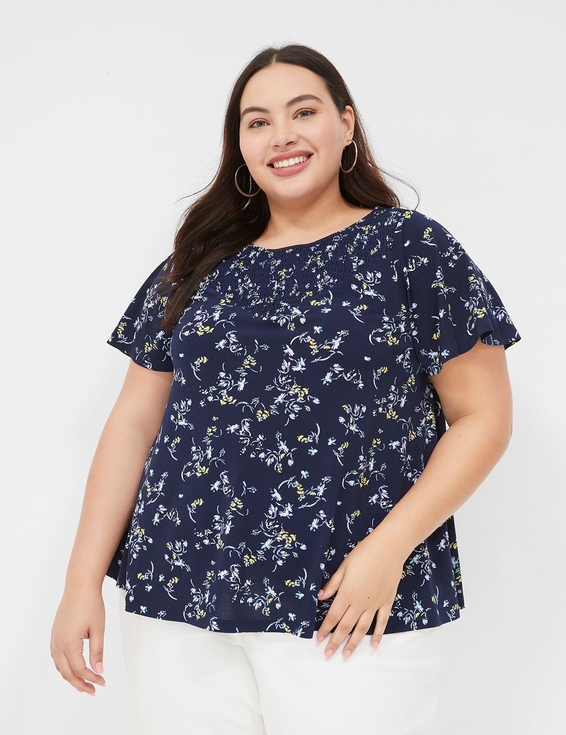 Swing Short Flutter Sleeve Smocked | LaneBryant