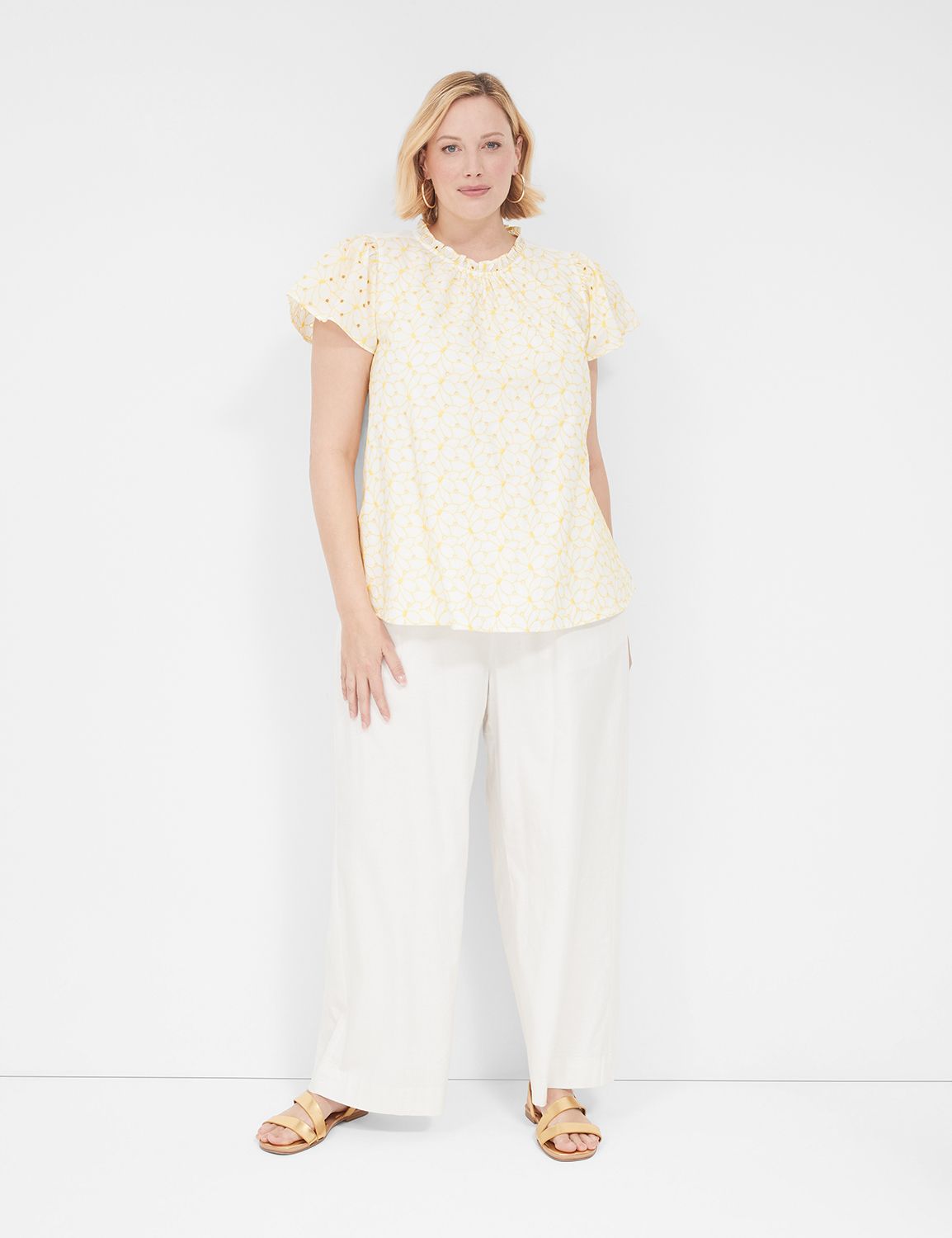 Subtle Swing Cap Ruffle Sleeve Crew | LaneBryant