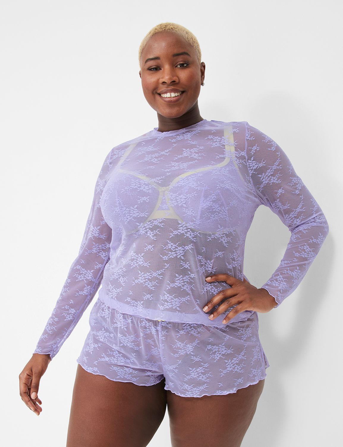 Delicate Lace Lettuce-Edge Sheer Top | LaneBryant