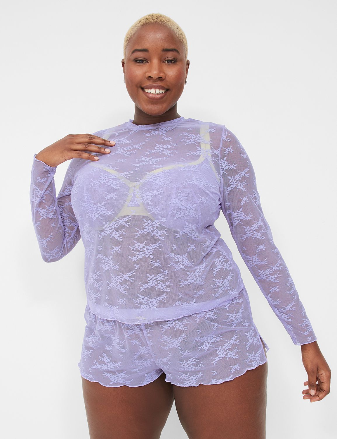 Crush Delicate Lace Lettuce-Edge Sheer Short | LaneBryant