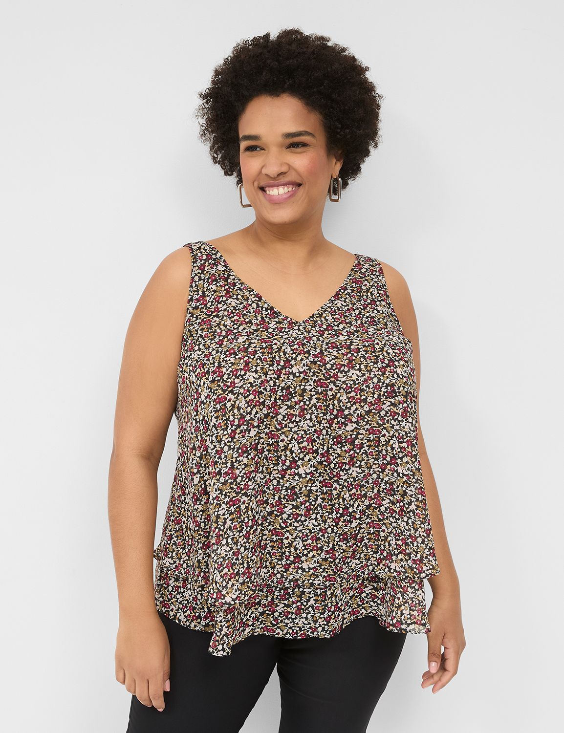 Sleeveless V Neck Swing Double Laye | LaneBryant