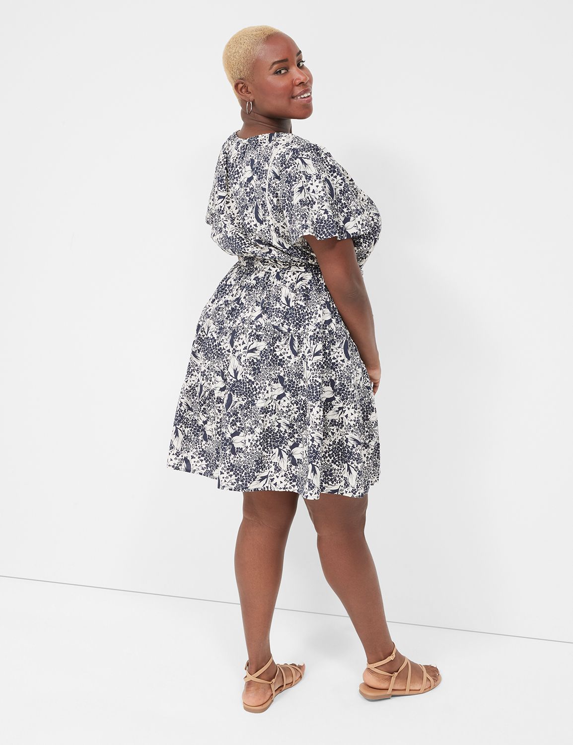 Flutter-Sleeve Tiered Crochet-Detail Dress | LaneBryant