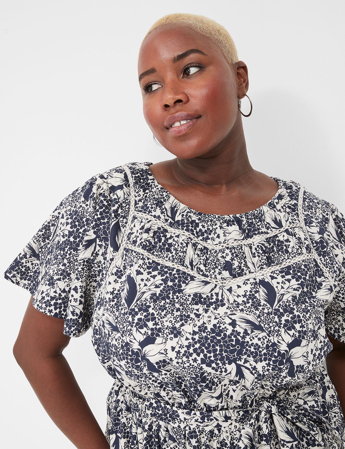 Flutter-Sleeve Tiered Crochet-Detail Dress | LaneBryant