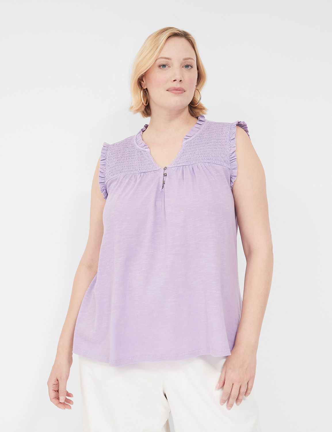 Swing Sleeveless Ruffle Notch Neck | LaneBryant