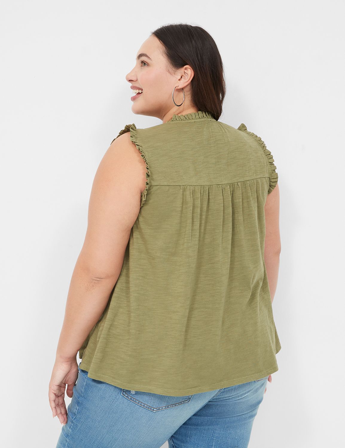 Swing Sleeveless Ruffle Notch Neck | LaneBryant