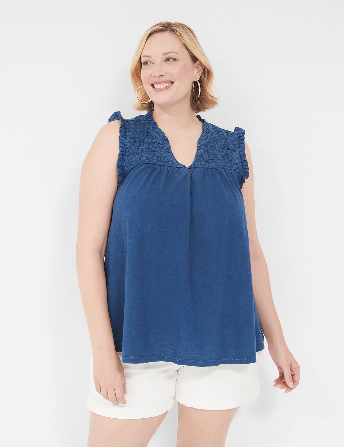 Swing Ruffle Notch-Neck Tank | LaneBryant