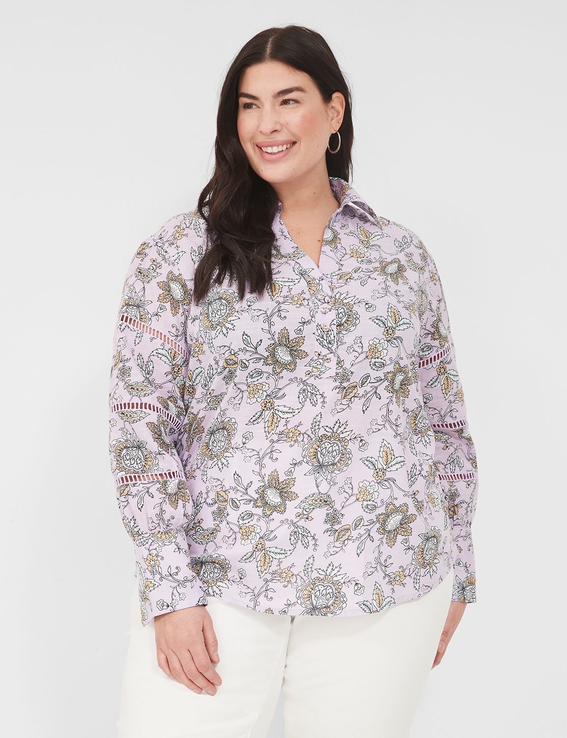 Classic LS Collar Split Neck Popove | LaneBryant