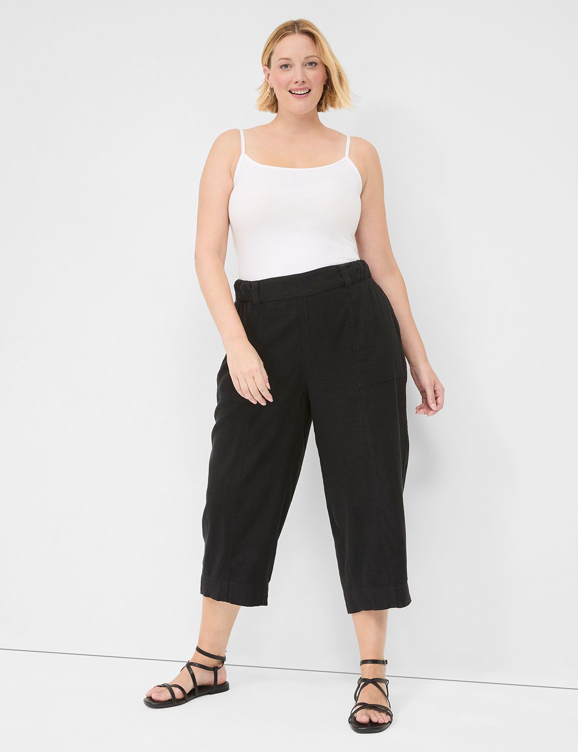 THE TWILL LINEN BELTED CAPRI 114126 | LaneBryant