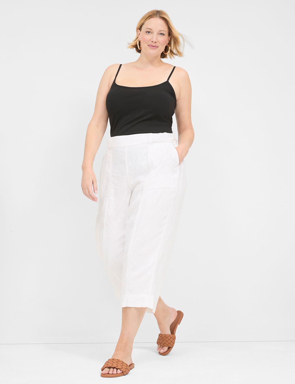 Pull-On Twill Linen Capri Pant | LaneBryant