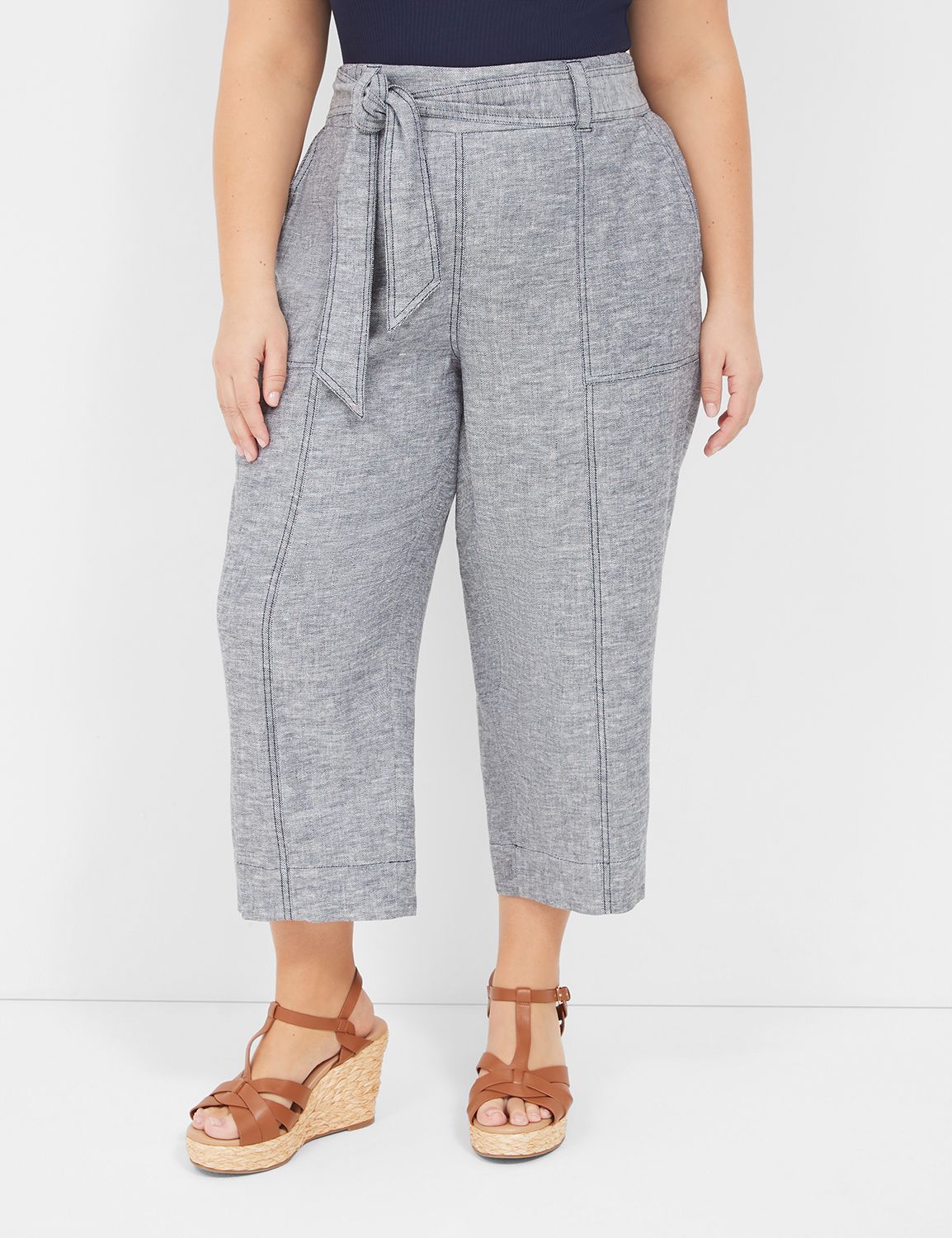 THE TWILL LINEN BELTED CAPRI 114126 | LaneBryant