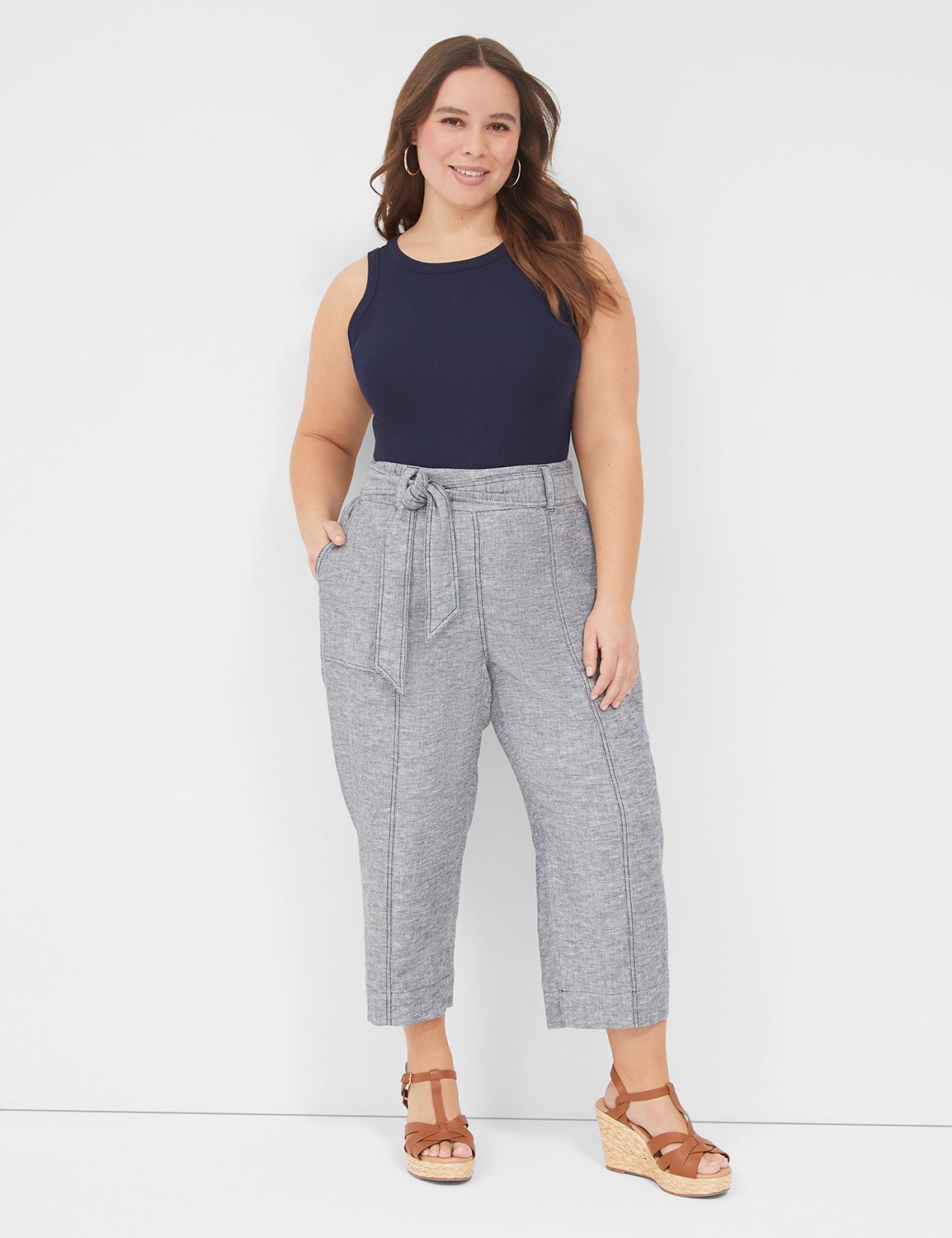 THE TWILL LINEN BELTED CAPRI 114126 | LaneBryant